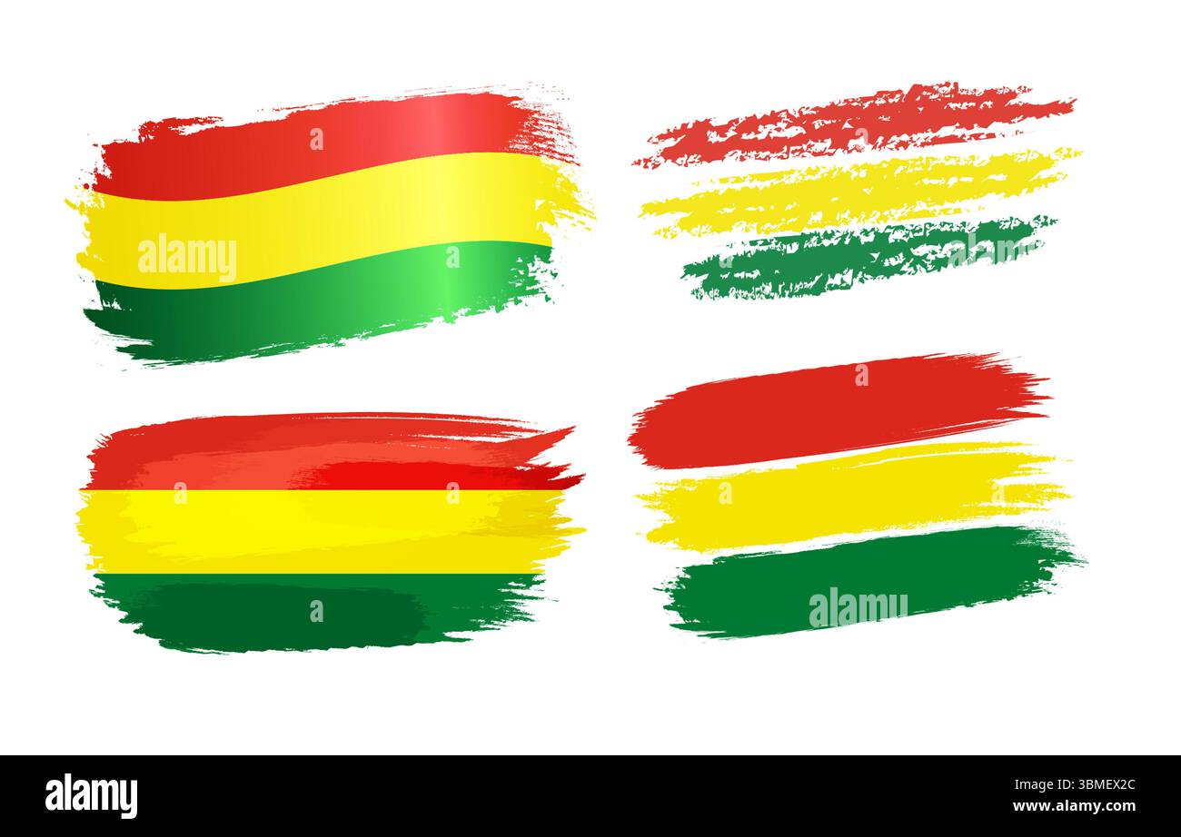 Set of creative flags of Bolivia in brushing stroke style. Three color ...