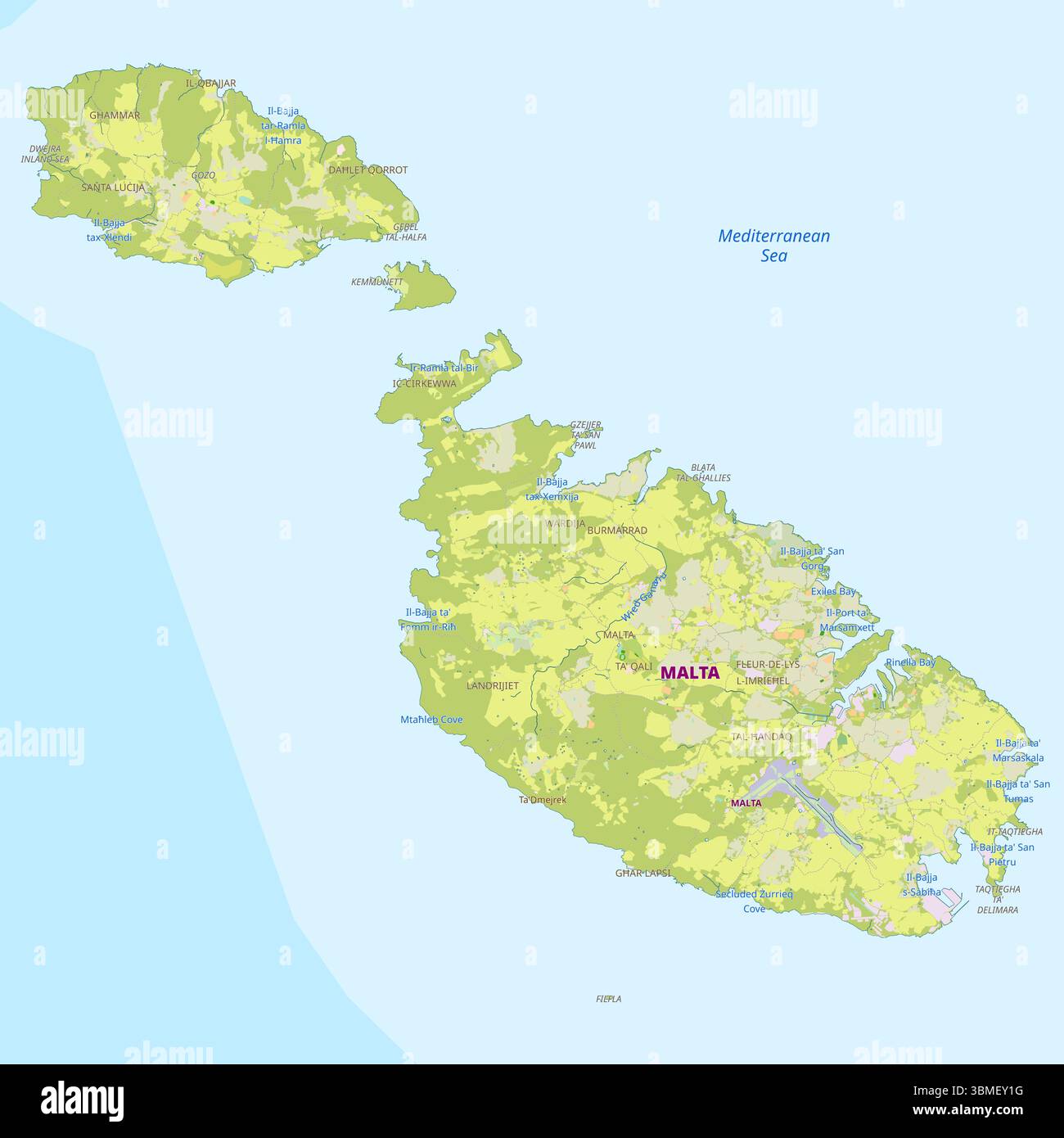 Detailed physical map of Malta Stock Vector Image & Art - Alamy