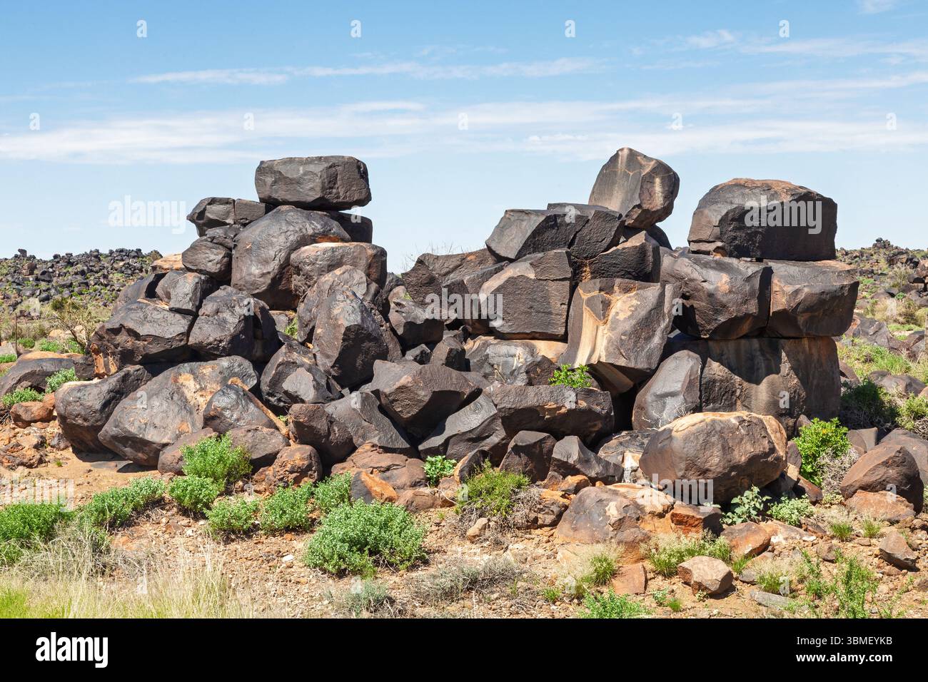 Black Dolerite boulders near Brandvlei, Northern Cape, South Africa, an ...