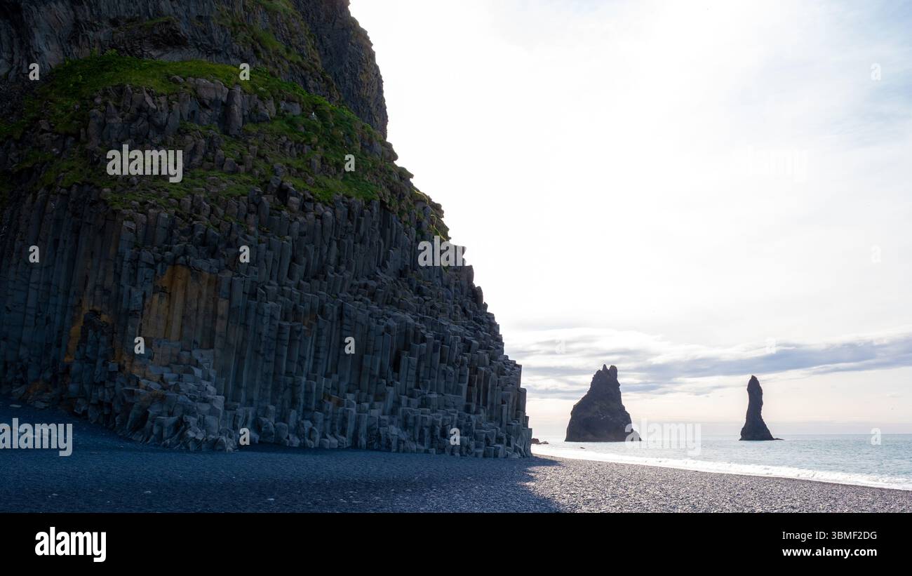Explore the stunning Reynisfjara Beach, featuring unique black sand, towering basalt columns ...