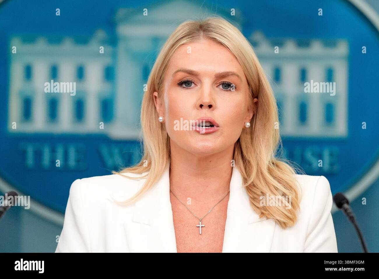 White House press secretary Karoline Leavitt speaks during a press briefing at the White House ...