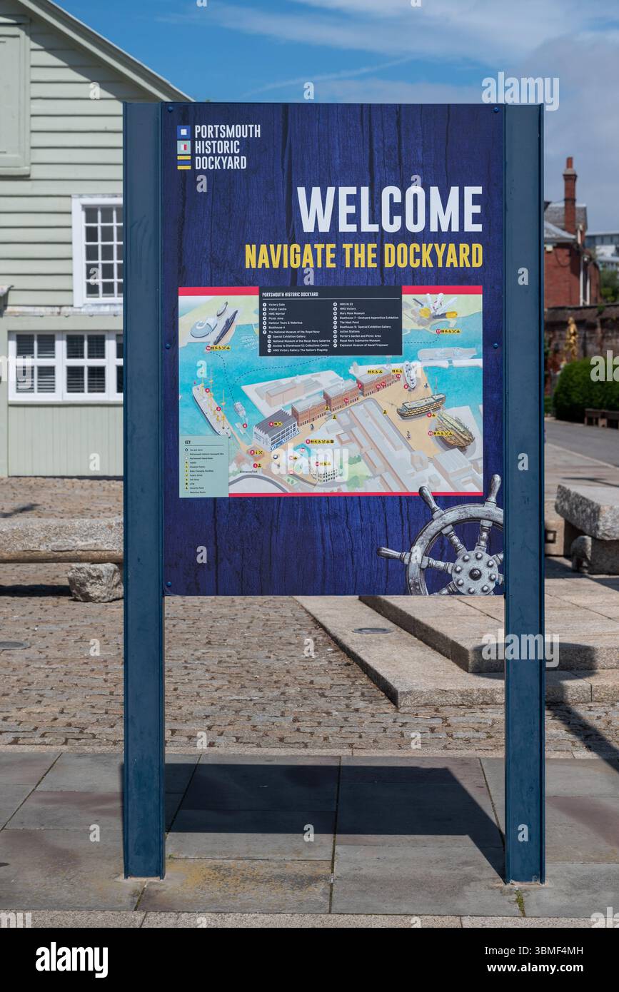 Visitor guide map near the entrance to Portsmouth's Historic Dockyard ...