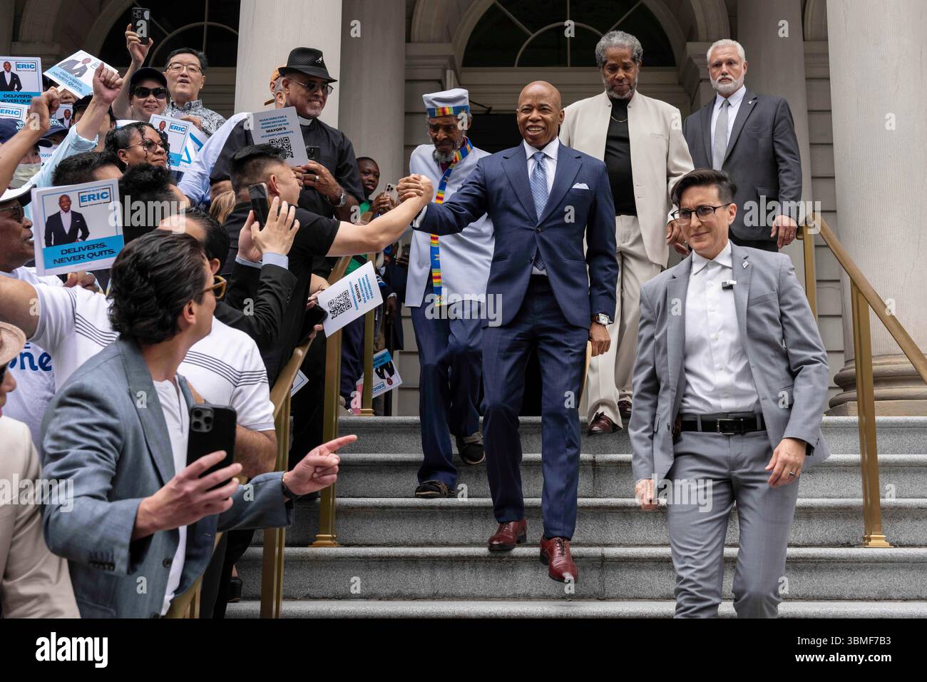 New York Mayor Eric Adams arrives at his campaign launch rally at City ...