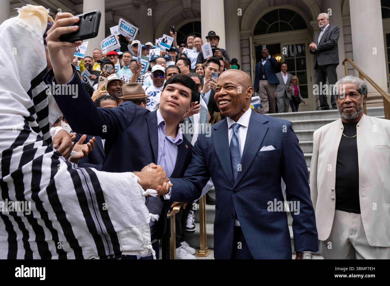 New York Mayor Eric Adams arrives at his campaign launch rally a City ...