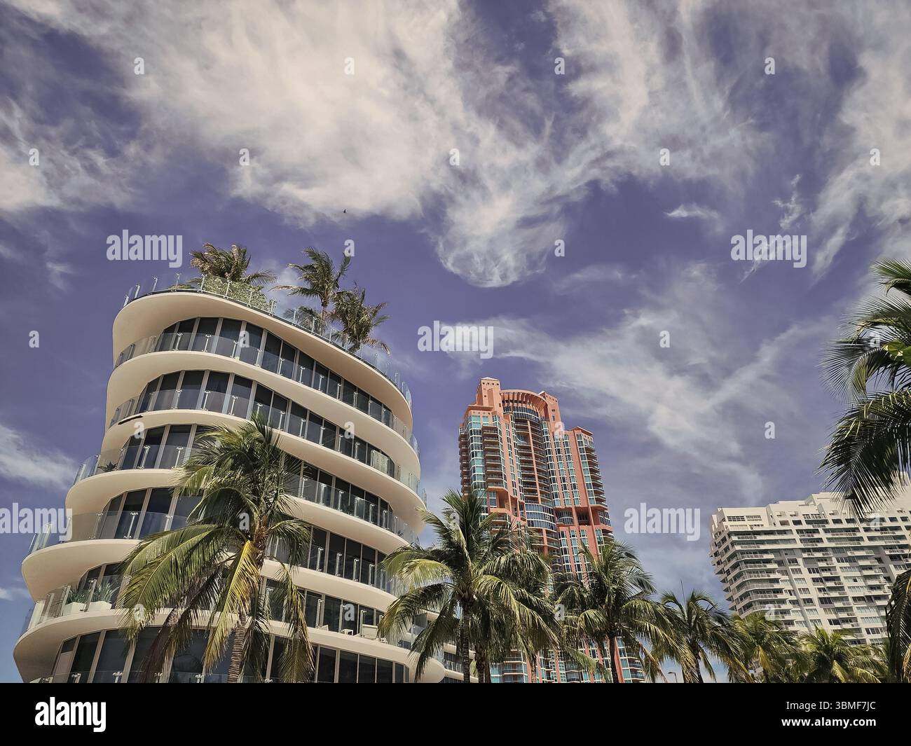 Architectural building in Miami beach. Skyscraper perspective view ...
