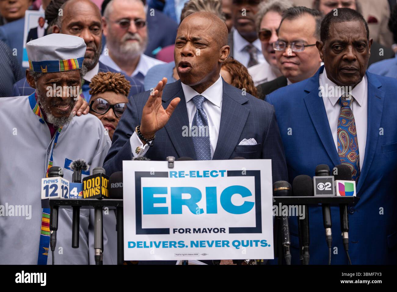 New York Mayor Eric Adams speaks during a campaign launch rally at City ...