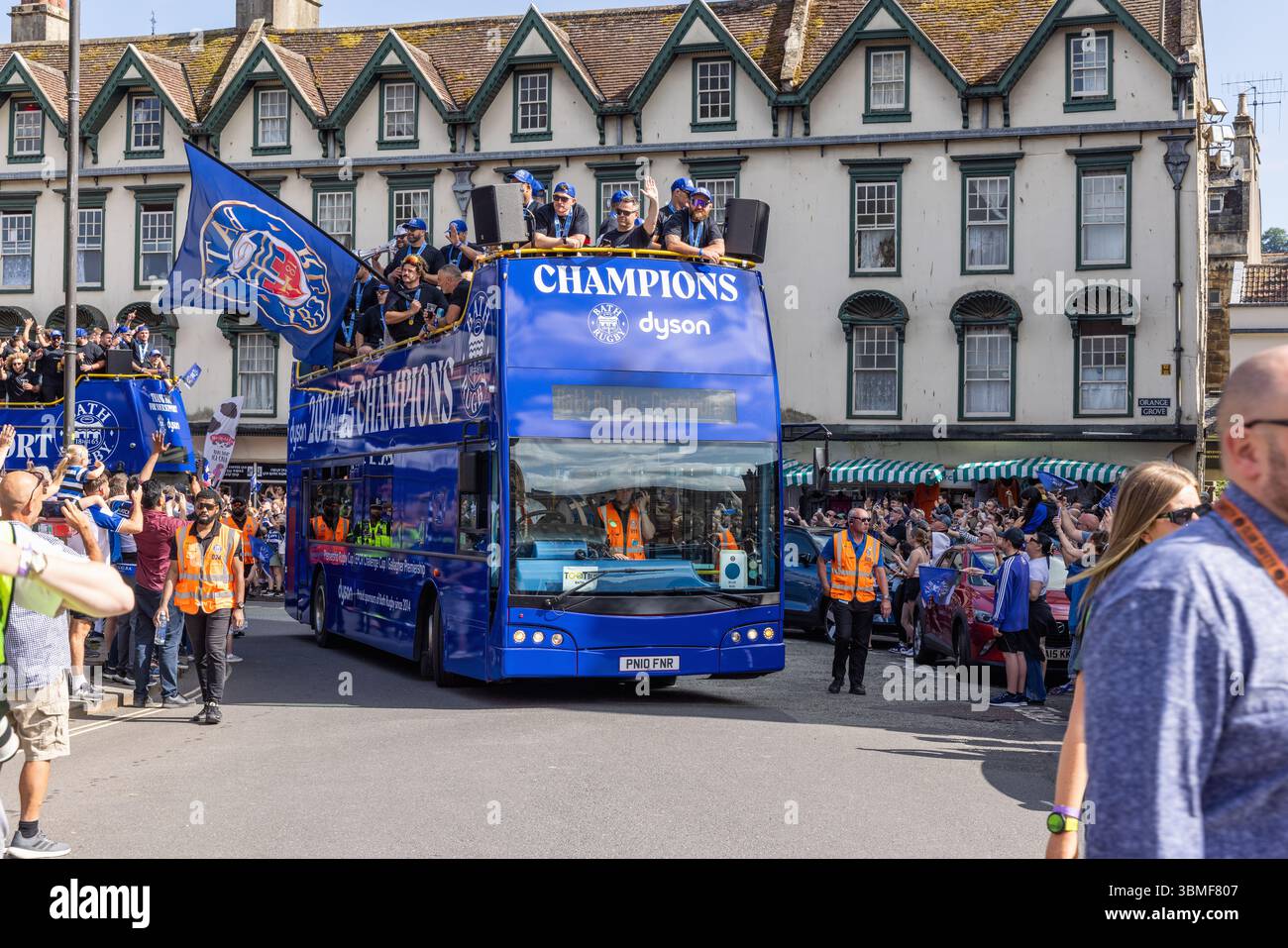 Victory parade in an open-top bus for Bath Rugby who are the 2024/25 ...
