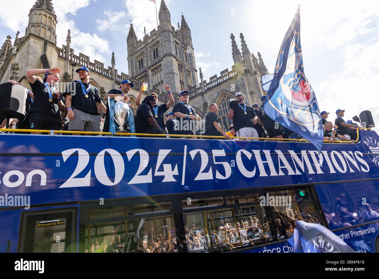 Victory parade in an open-top bus for Bath Rugby who are the 2024/25 ...