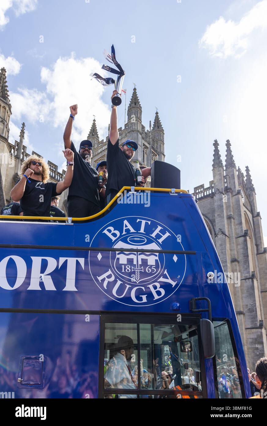 Victory parade in an open-top bus for Bath Rugby who are the 2024/25 ...