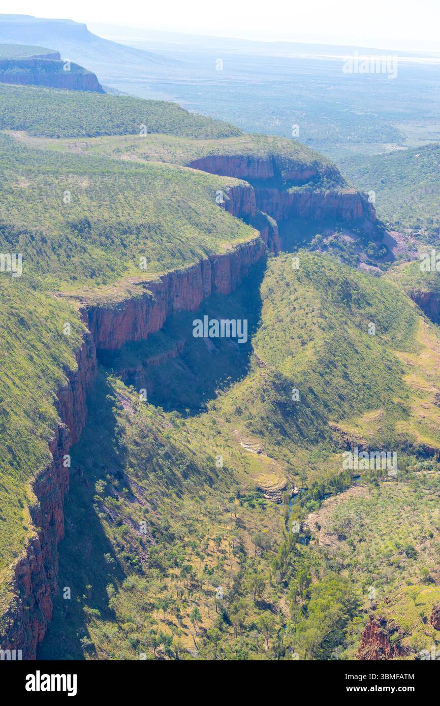 Steep cliff face to table-top flat mesa landforms in Kimberleys in ...