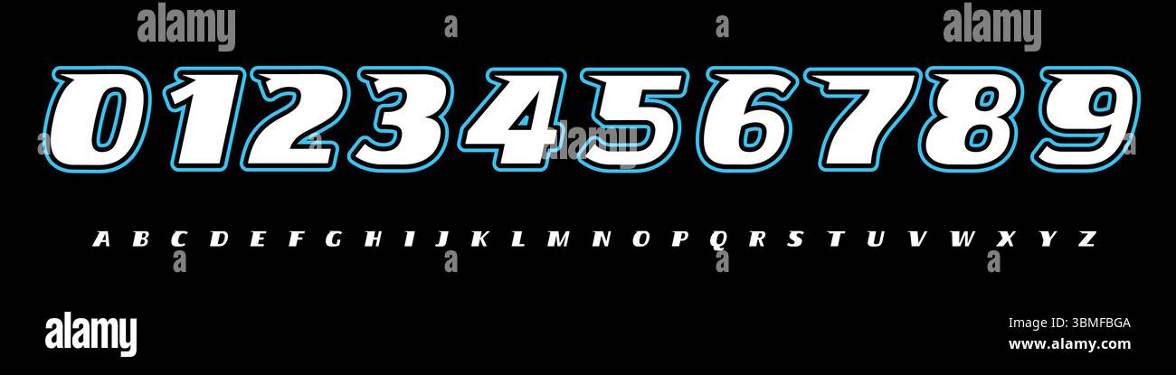 Font Logo Numbers Numeric Alphabet Typography Design Vector Type Typeface. Slanted varsity ...