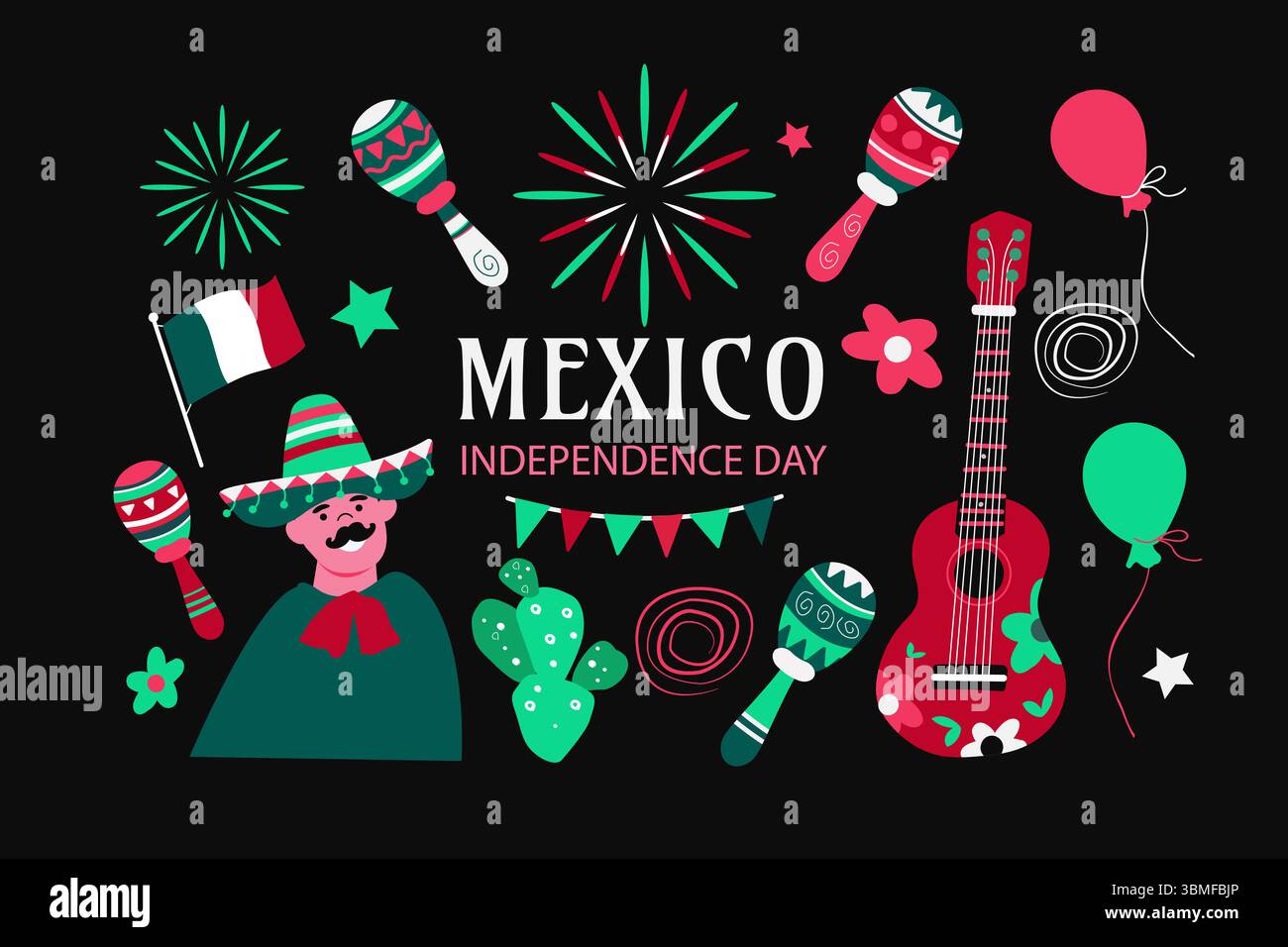 Viva Mexico. Independence Day set elements. Vector illustration Stock ...