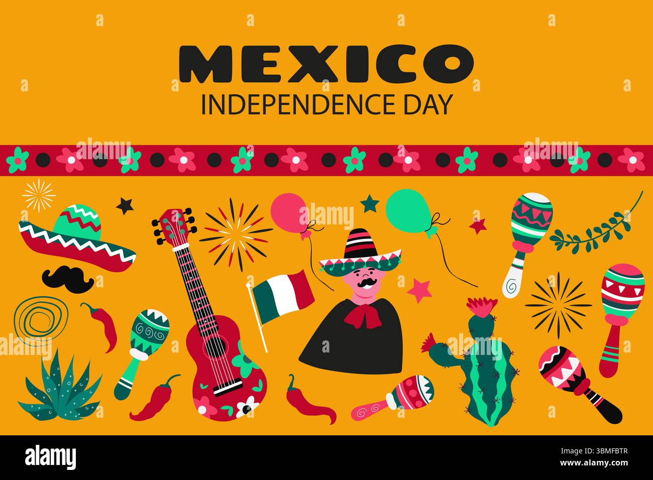 Viva Mexico. Independence Day set elements. Vector illustration Stock ...