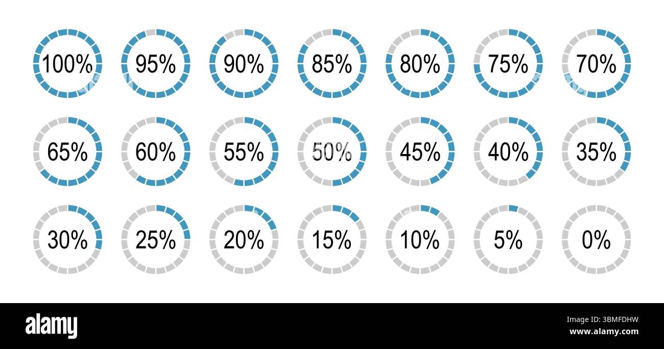 Set of round diagrams icons for infographics from 0 to 100 percent ...