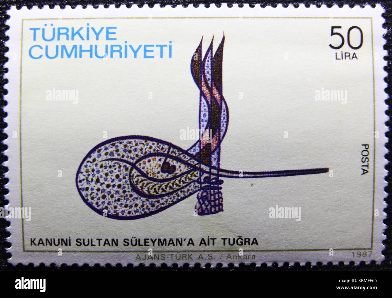 ISTANBUL, TURKEY - JANUARY 03, 2021: Turkish stamp shows Tughra ...