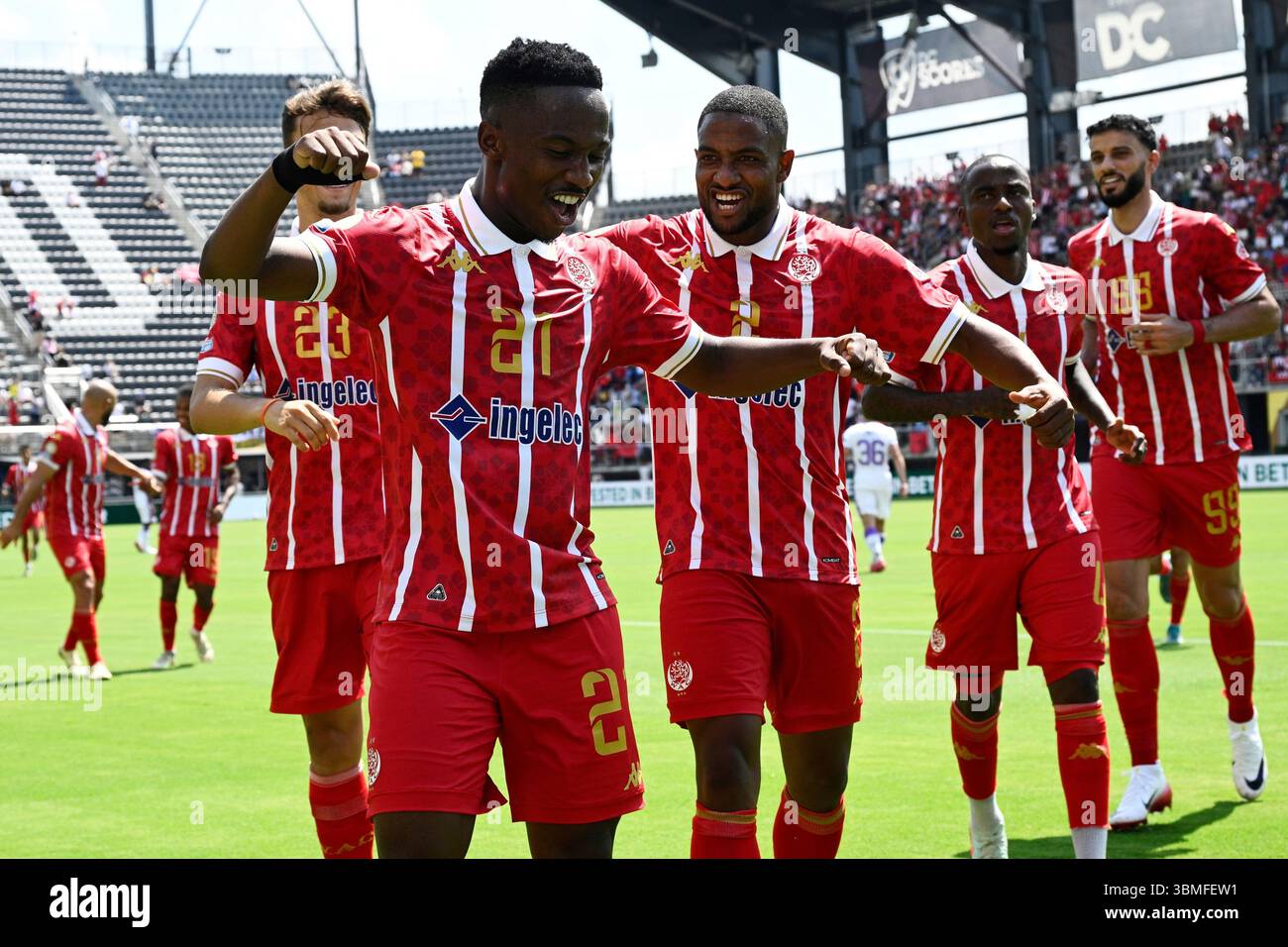 Wydad AC's Cassius Mailula celebrates his goal with teammates during ...
