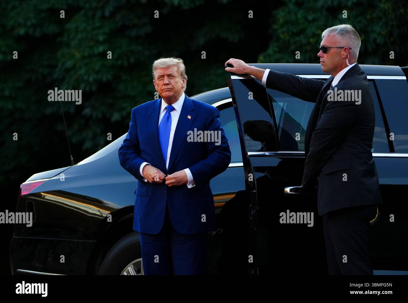President Donald Trump arrives for a formal dinner at the Huis Ten ...