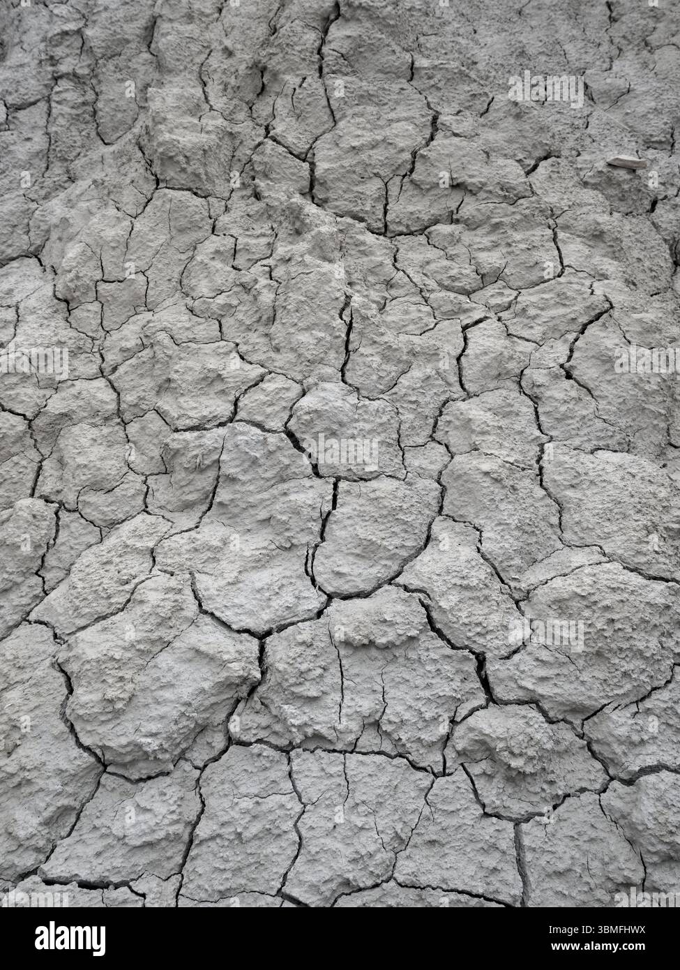Cracked grey mud texture on dried ground, forming a natural pattern in ...