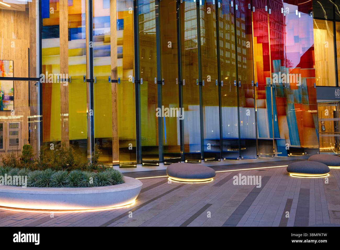 Colourful windows & lighting in an office building along West Hastings ...