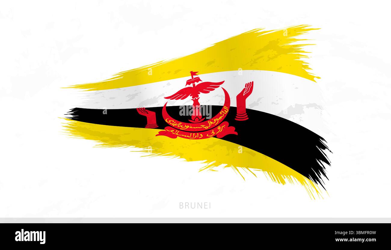 Brunei National Flag with Textured Brush Strokes. Artistic Brush Stroke ...