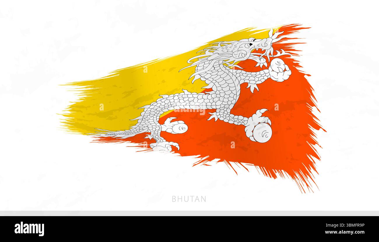 Bhutan National Flag with Textured Brush Strokes. Artistic Brush Stroke ...