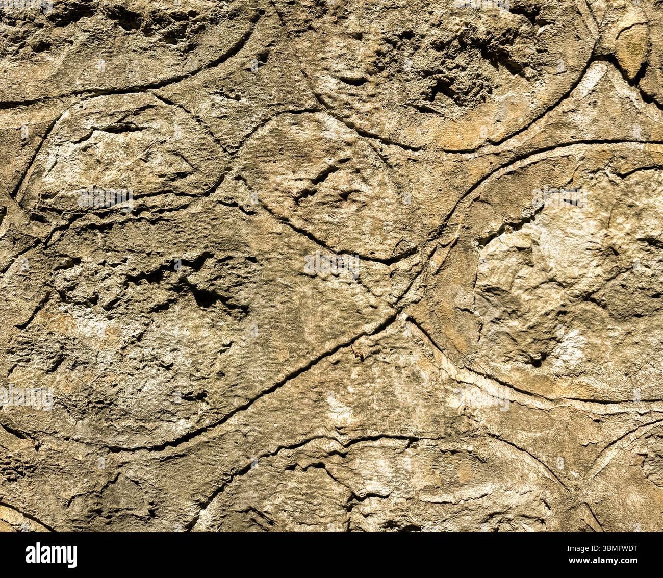 Intricate stone wall showcasing natural textures and patterns in bright ...