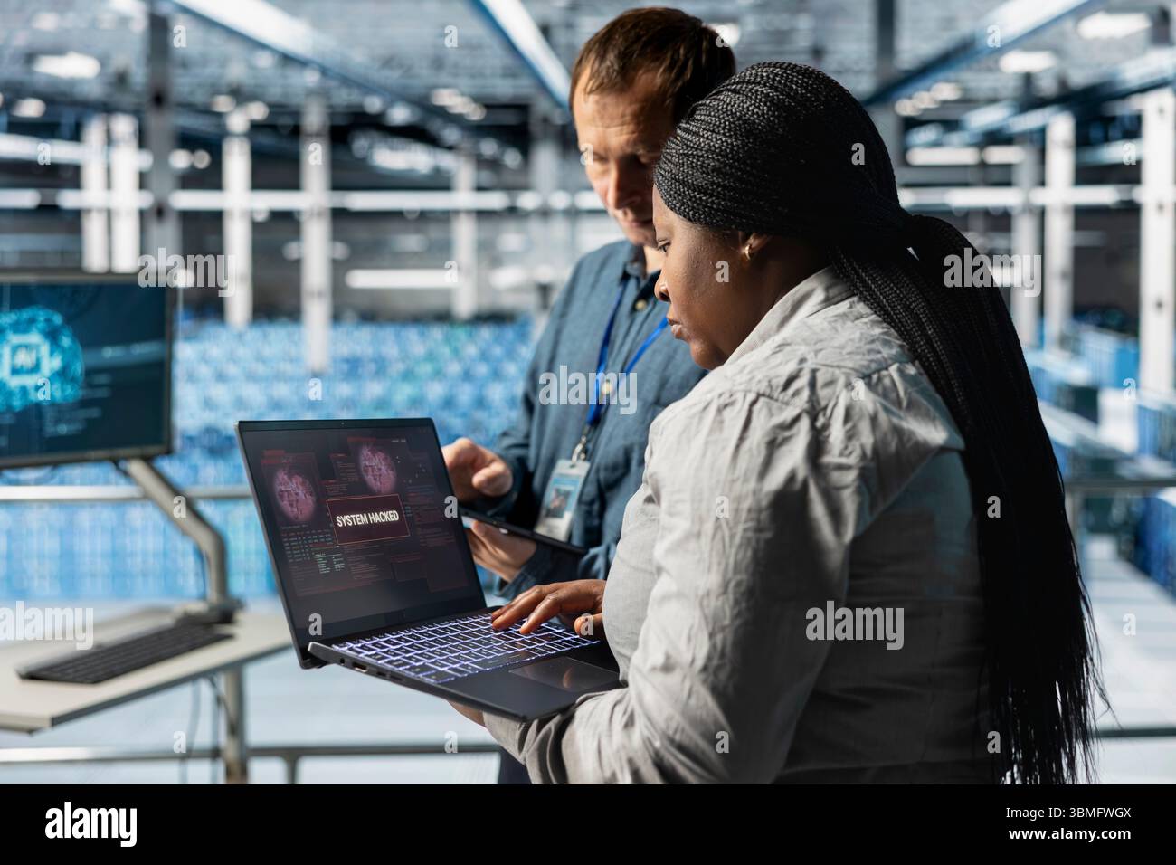 Server hub colleagues using AI to detect abnormal network traffic patterns caused by hacker ...