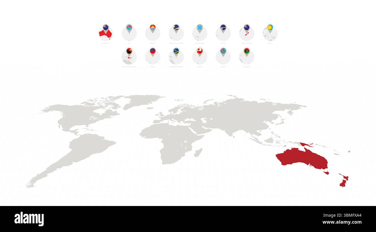 Circle Icons with Flags and Maps of Oceanian Countries, Alphabetically ...