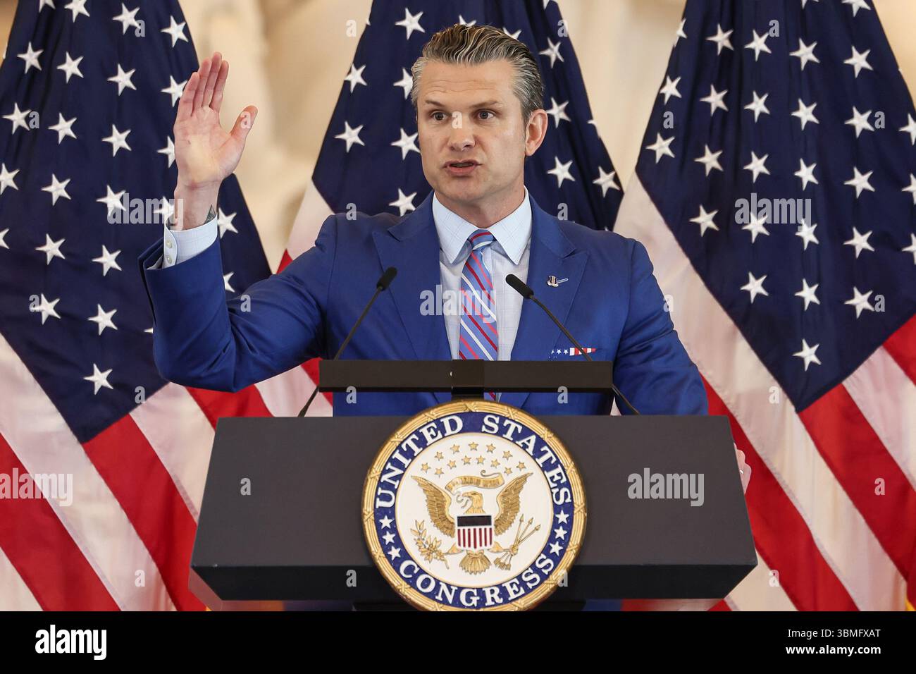 U.S. Defense Secretary Pete Hegseth delivers remarks after D-Day ...
