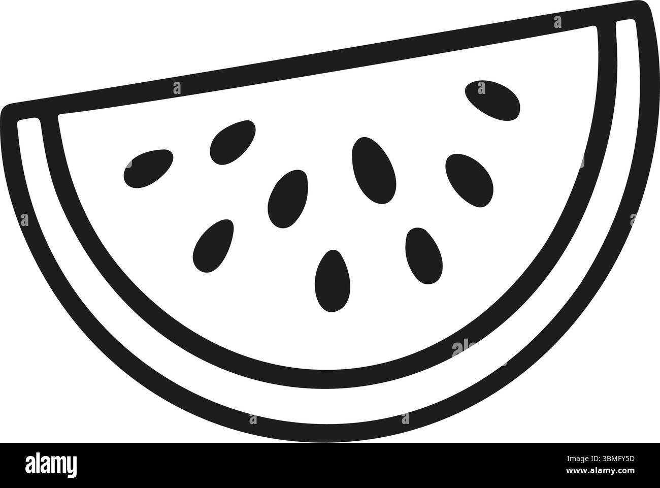 Black outline illustration of a slice of watermelon with seeds, drawn ...