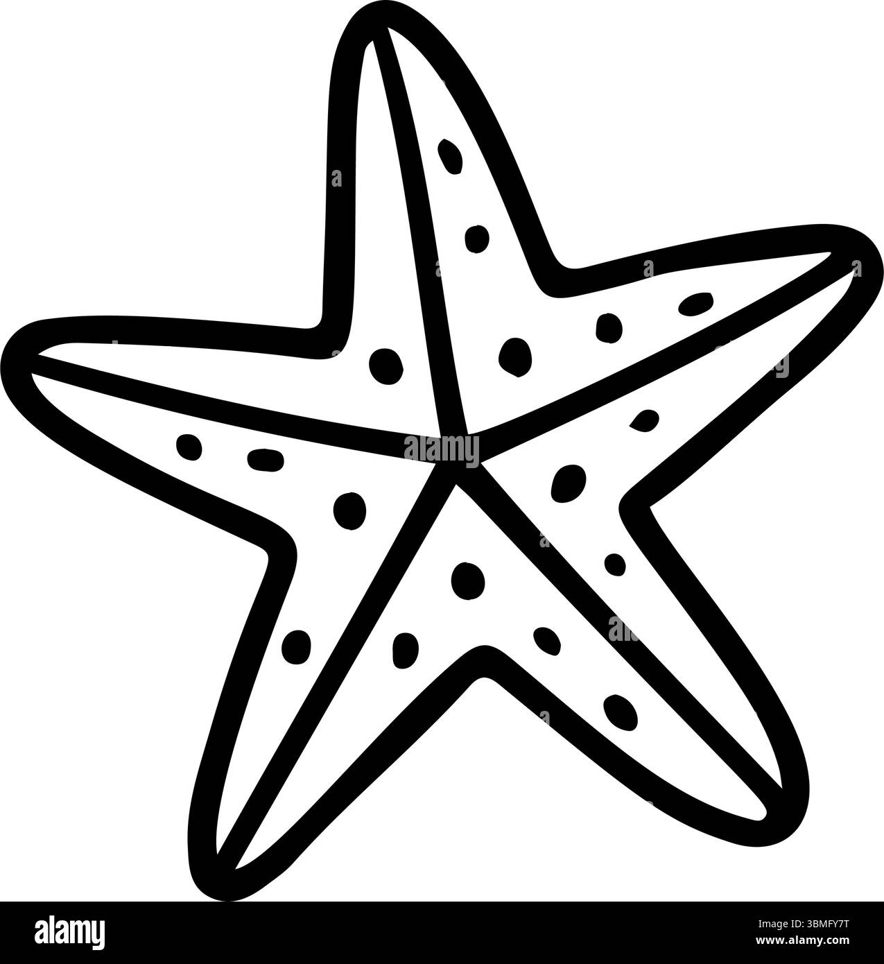 Hand drawn illustration of a simple starfish. This starfish has dots as ...