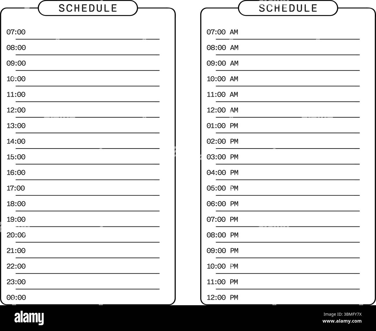 Two schedule templates are presented. One is in digital time format and ...