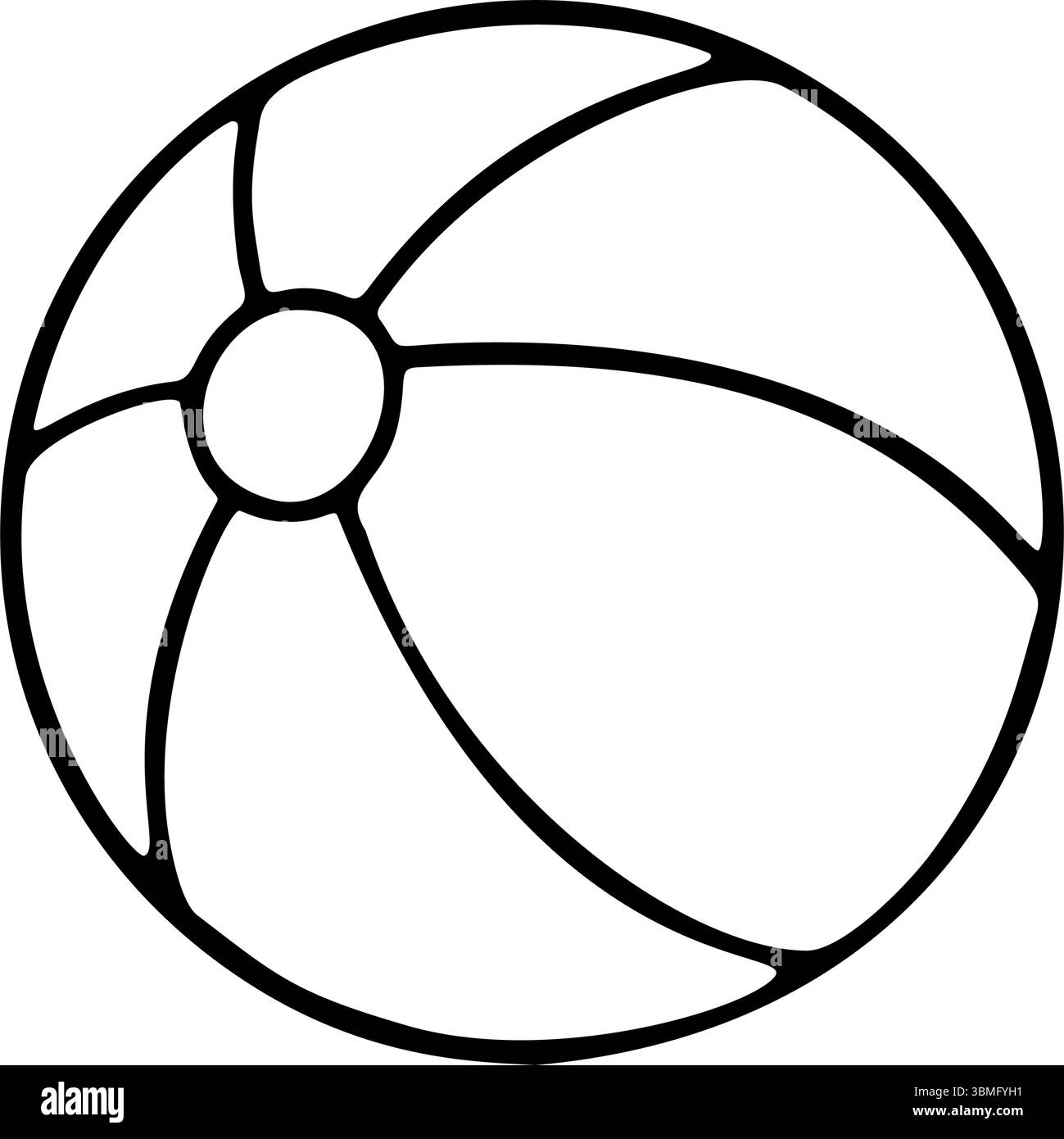 A simple, hand-drawn line art illustration shows an isolated beach ball ...