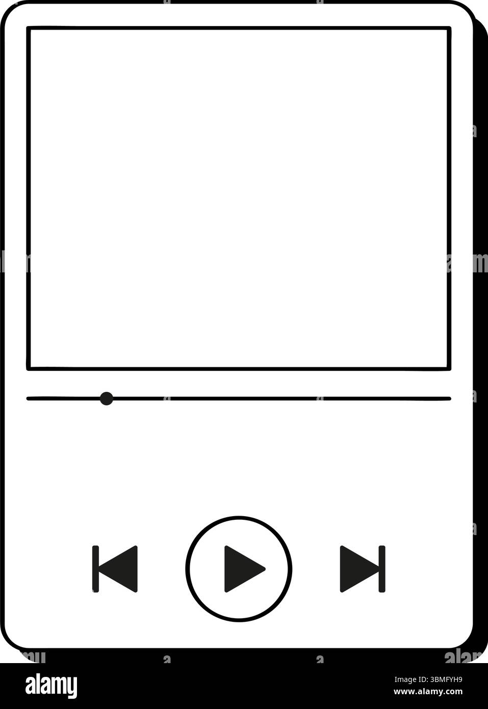 A hand drawn style icon depicts a media player with a blank screen ...