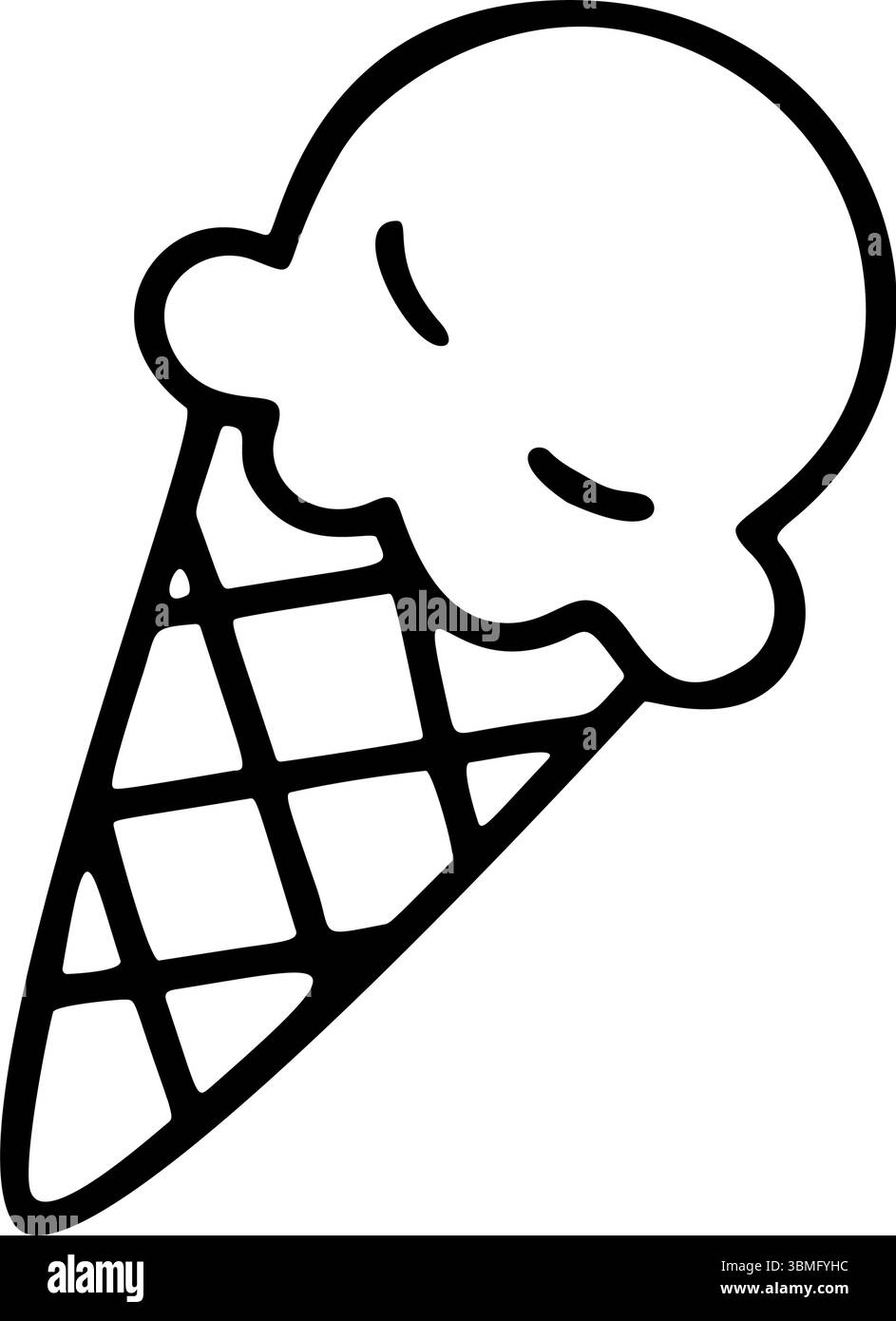 A simple line drawing shows a hand drawn ice cream cone. The drawing is ...