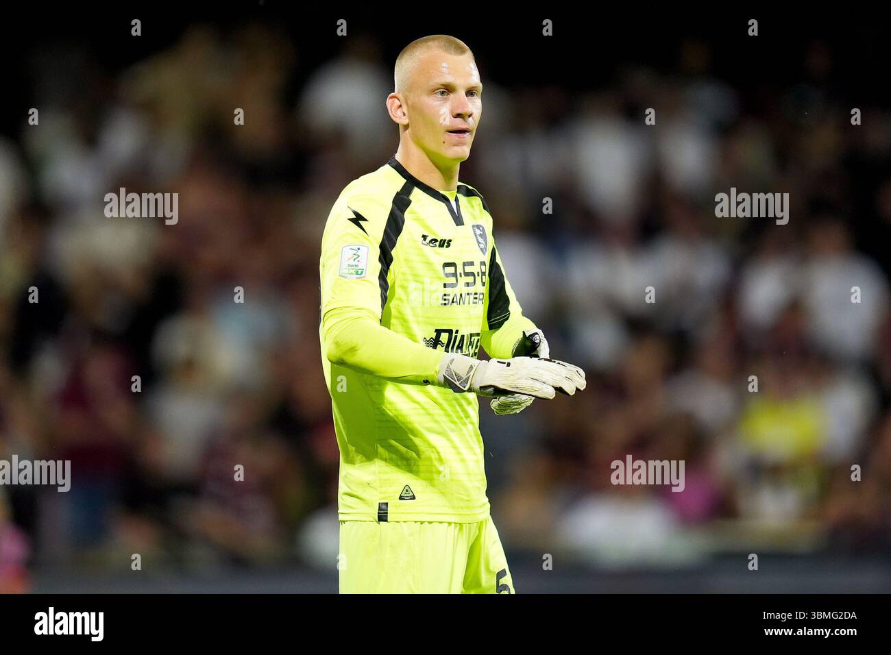 Oliver Christensen of US Salernitana looks on during the Serie B Play-Out leg 2 match between US ...