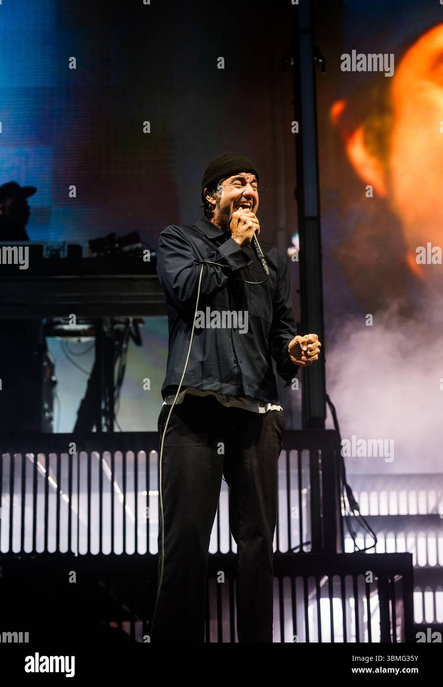 Deftones is an American alternative metal band performing live on the ...