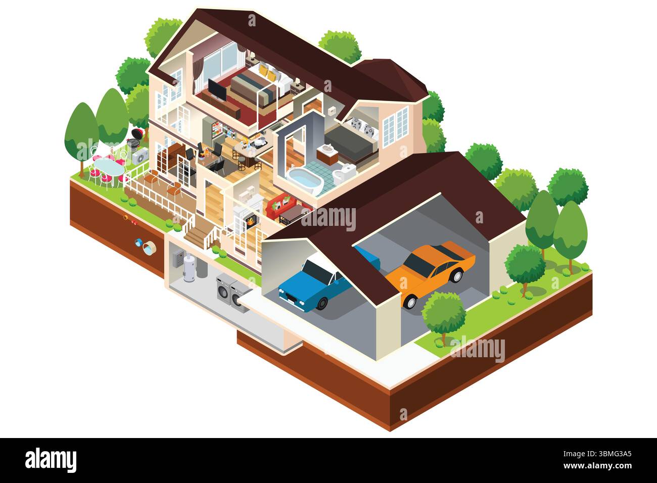 Modern kitchen interior garden view Stock Vector Images - Alamy