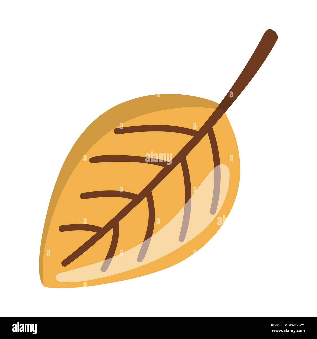 Yellow fall leaf with brown veins and stem. Autumn foliage. Cartoon ...