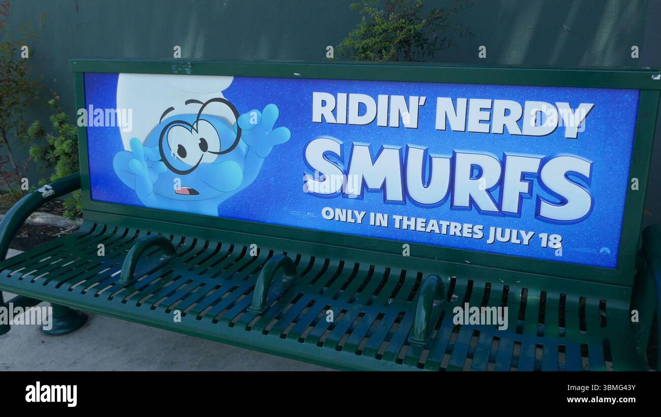 Los Angeles, California, USA 26th June 2025 Smurfs B Bus Bench Ridin ...