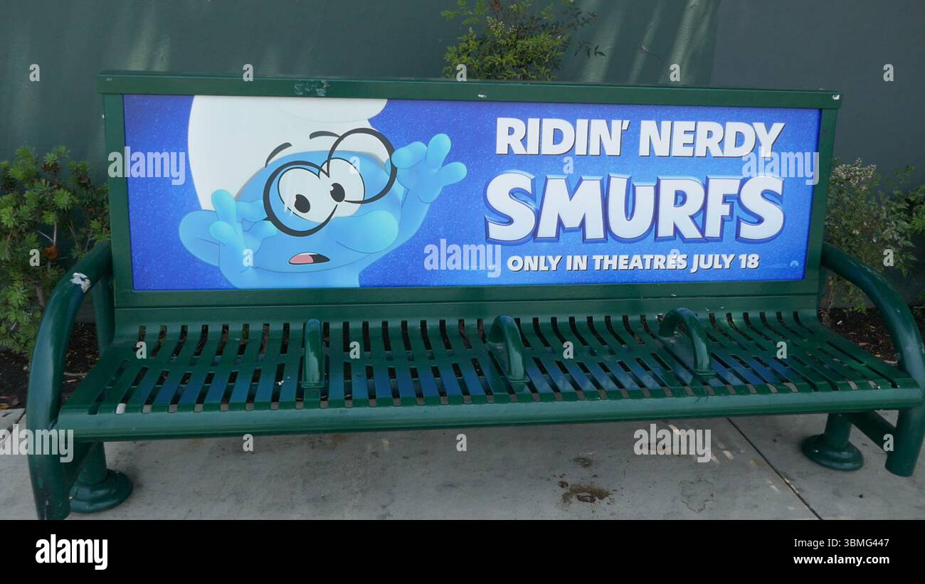 Los Angeles, California, USA 26th June 2025 Smurfs B Bus Bench Ridin ...