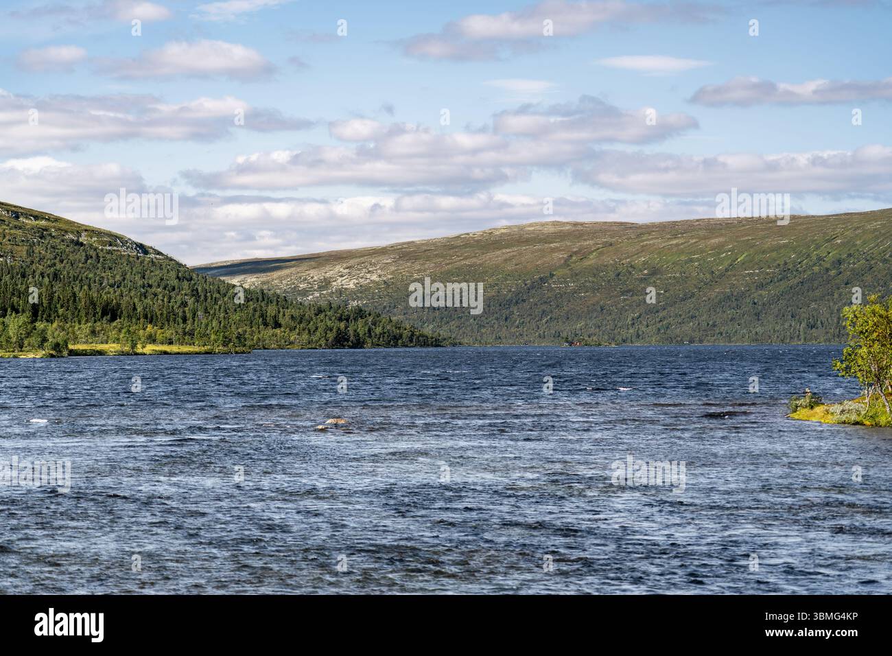 Grövelsjön Lake surrounded by mountains and boreal forests in ...