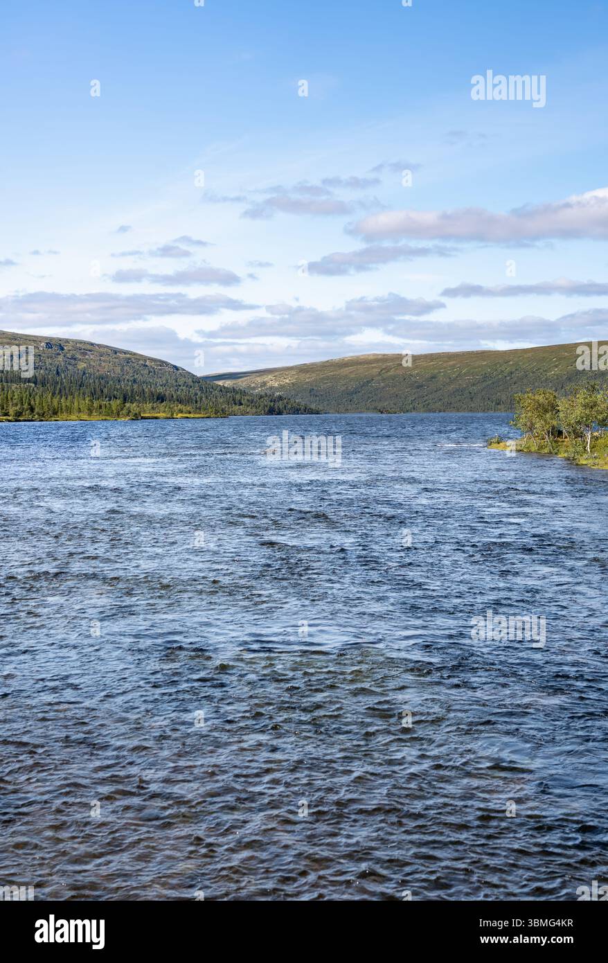 Grövelsjön Lake surrounded by mountains and boreal forests in ...