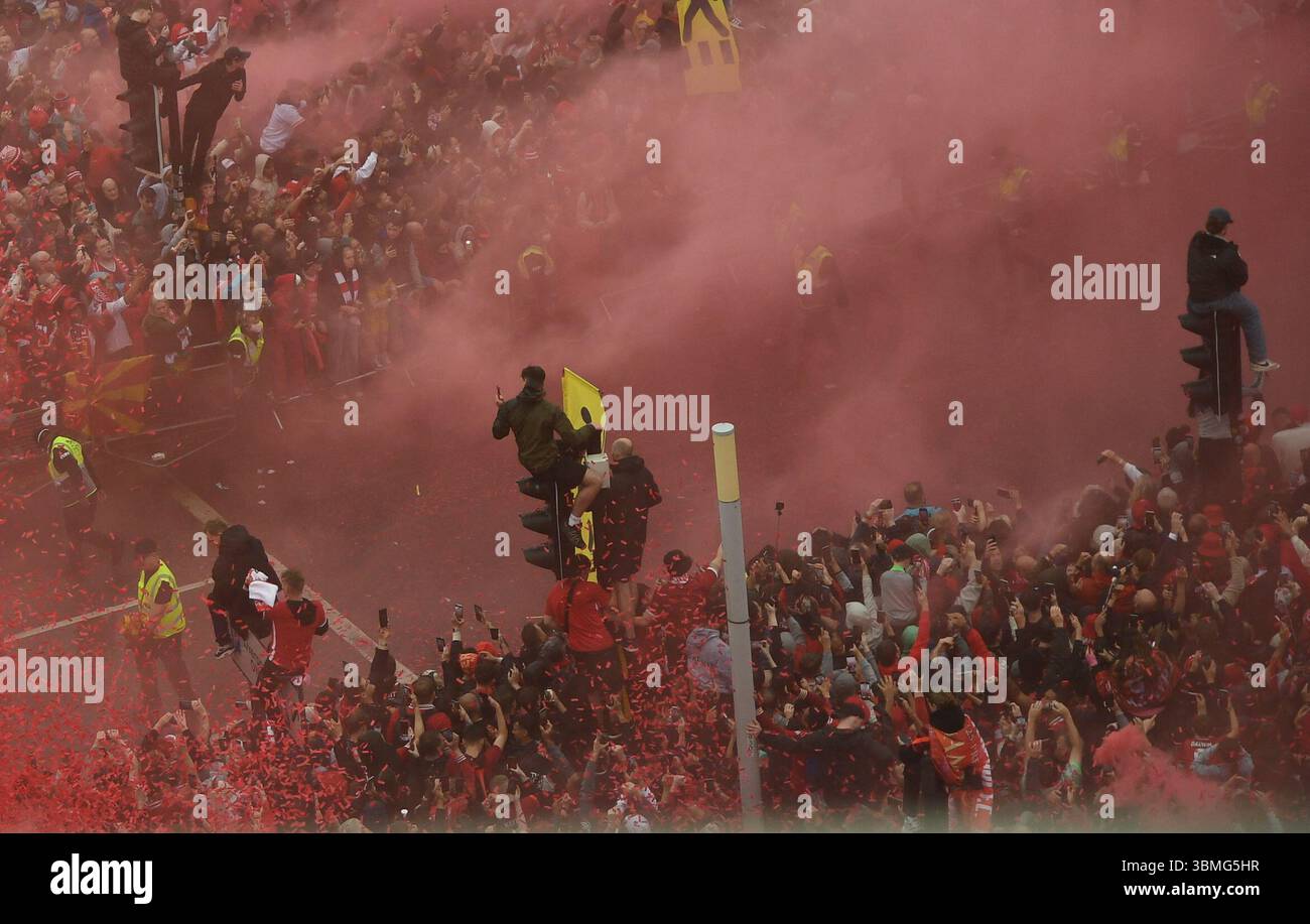 Liverpool FC parade the 2025 Premier League Trophy through the Albert ...