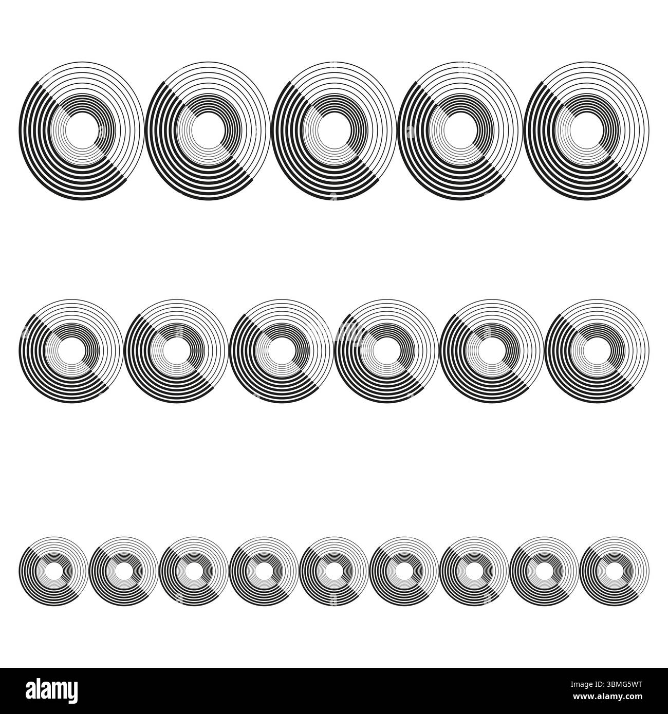Metallic ring objects. Stacked circular elements. Abstract geometric ...