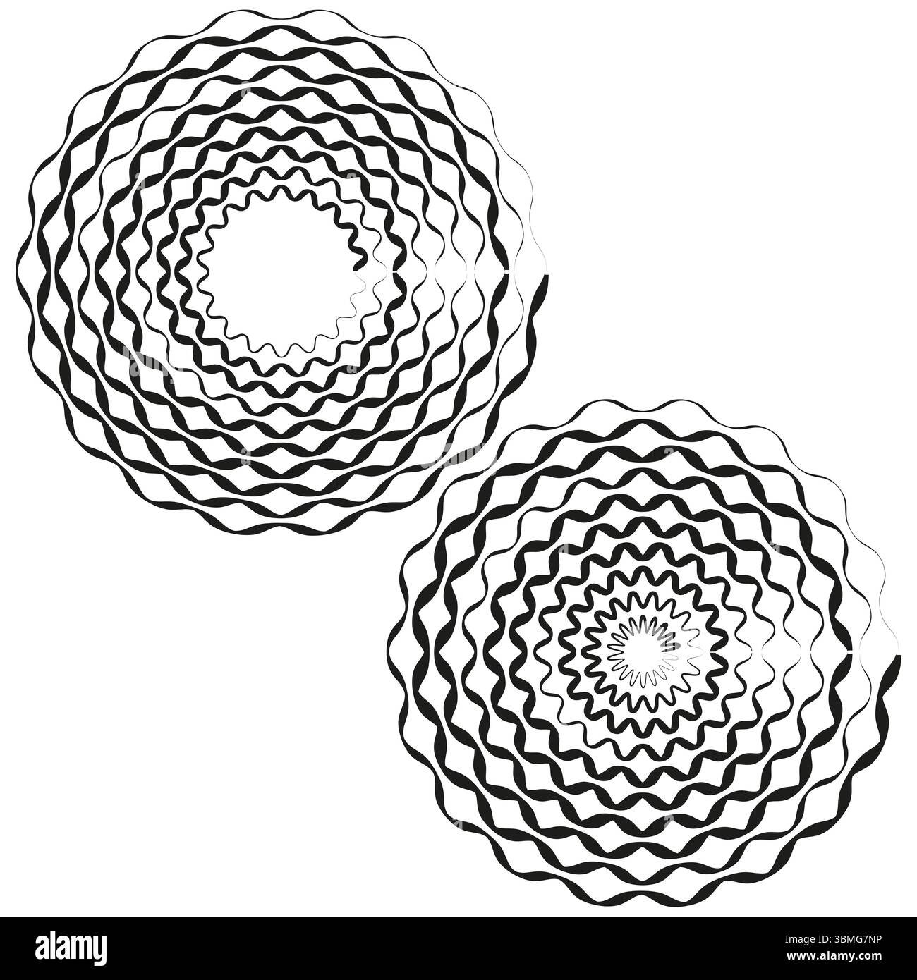 Dual circular patterns. Twin geometric designs. Monochrome round illustrations. Vector abstract ...