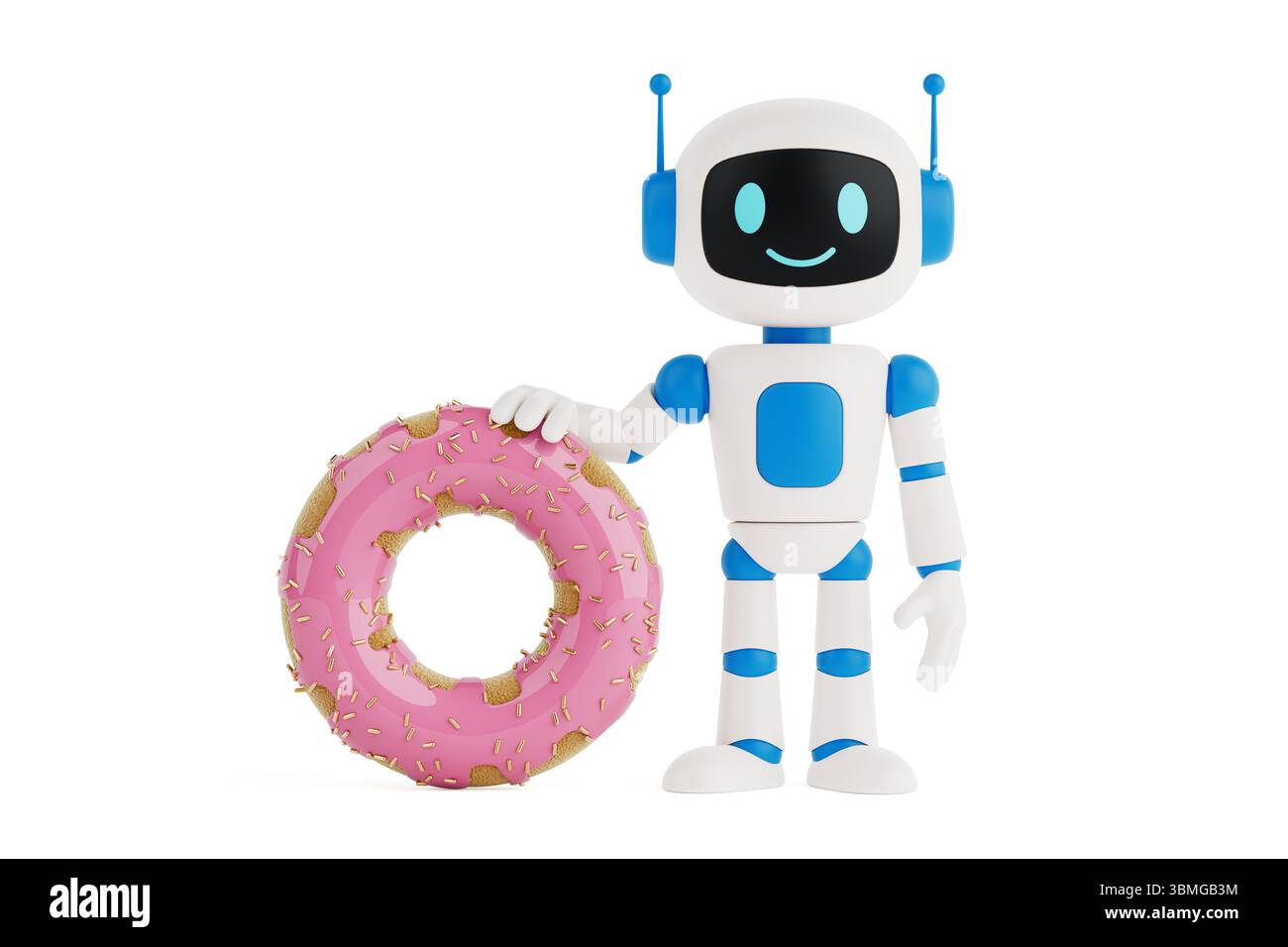 AI Meets Sweet Treats Concept. Friendly AI Robot Holding Giant Pink ...