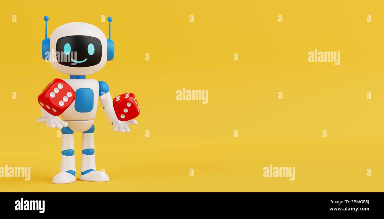 Chance And Decision Making Concept. Cute Friendly AI Robot Mascot ...