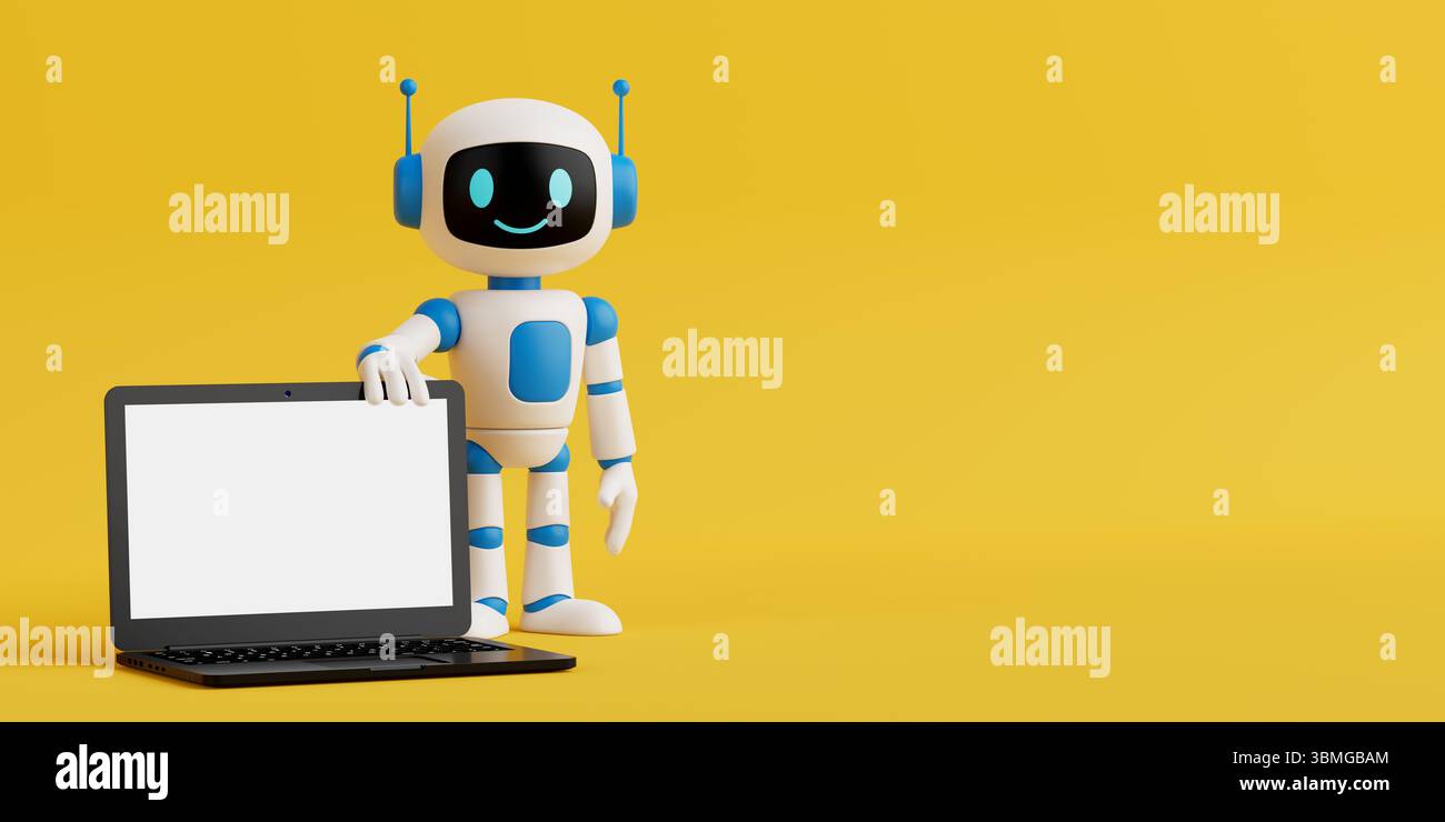Digital Communication And AI Technology. Smiling AI Robot Holding ...