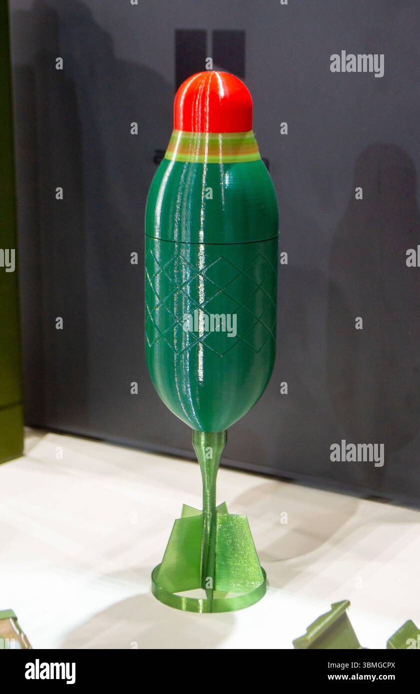 Bomb. Bomb model for drone. Model of bomb printed on 3D printer from ...